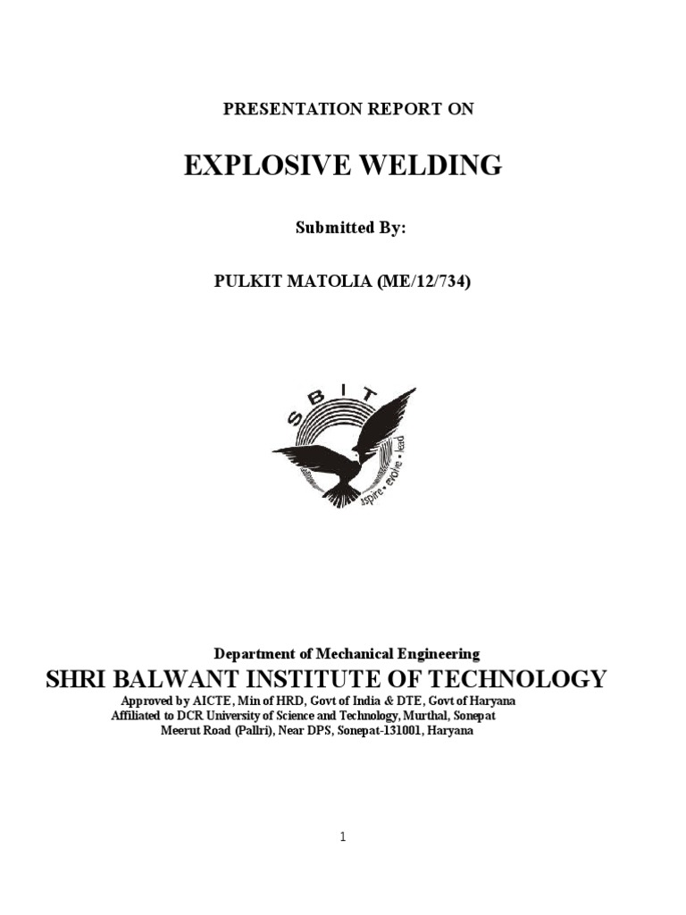 Report On Explosion Welding | PDF | Welding | Construction