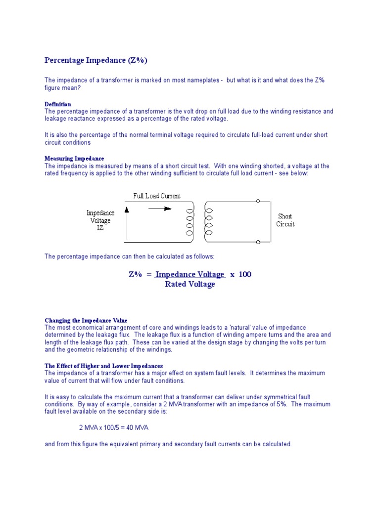 Percentage Impedance | Transformer | Electrical Impedance