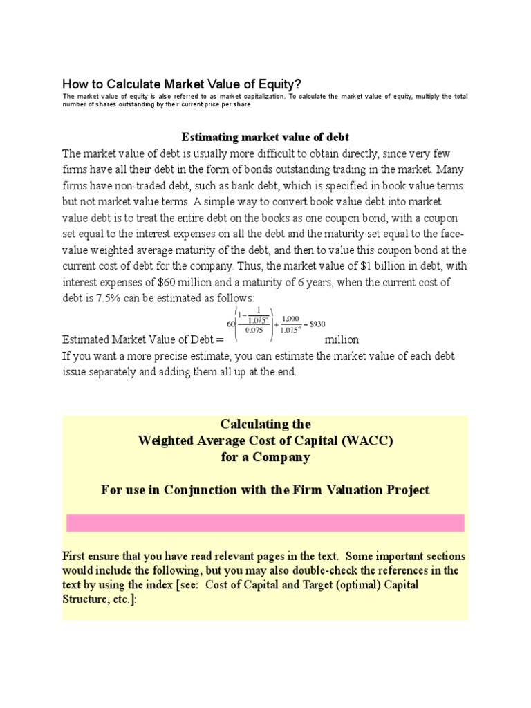 How To Calculate Market Value of Equity? | PDF | Cost Of Capital | Book ...