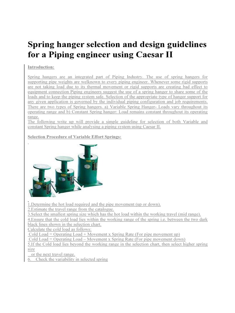 Spring Hanger Selection | PDF | Pipe (Fluid Conveyance) | Spreadsheet