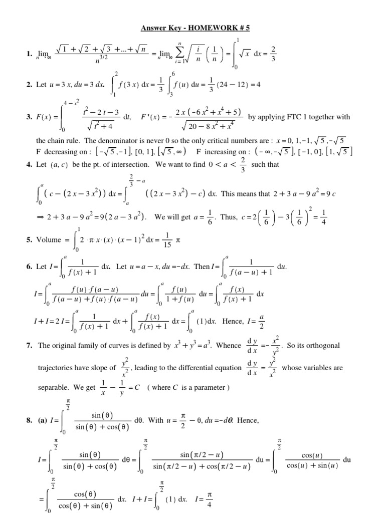 Answer Key HW5 | PDF | Analysis | Teaching Mathematics