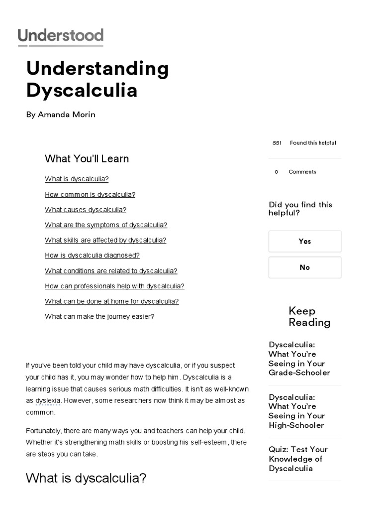 Understanding Dyscalculia - Math Learning Disabilities - Understood PDF ...