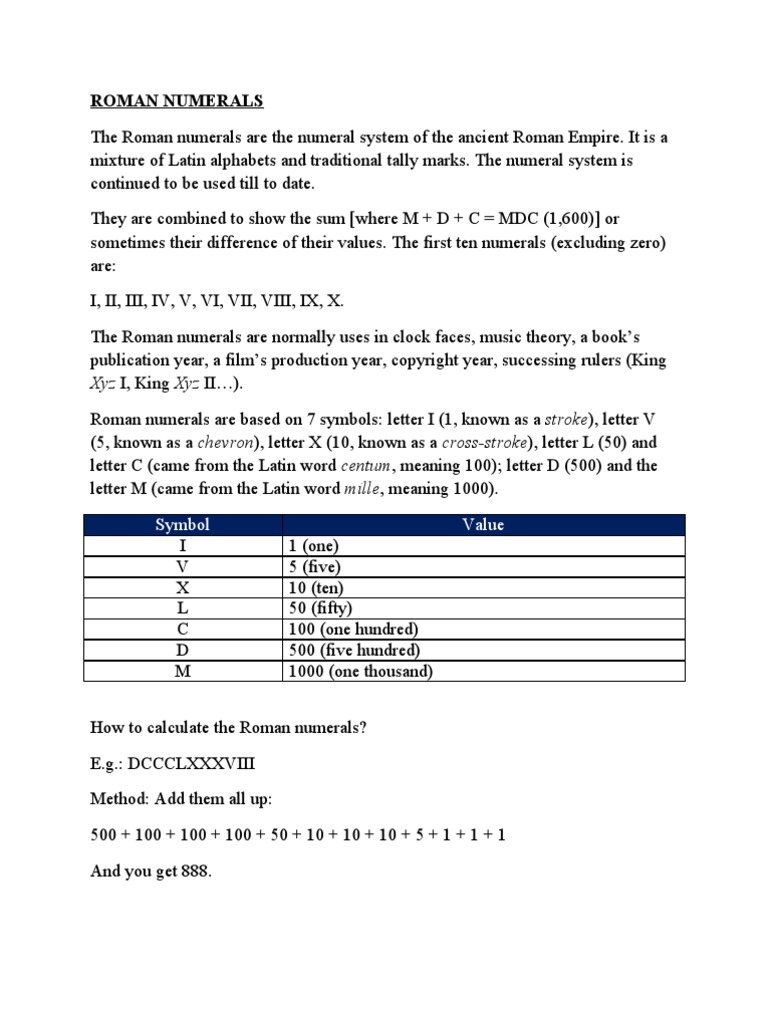 Roman Numerals | PDF | Mathematical Notation | Teaching Mathematics