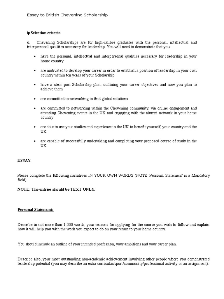 Personal Statement Essay Chevening Amraa | PDF | International Development | Poverty