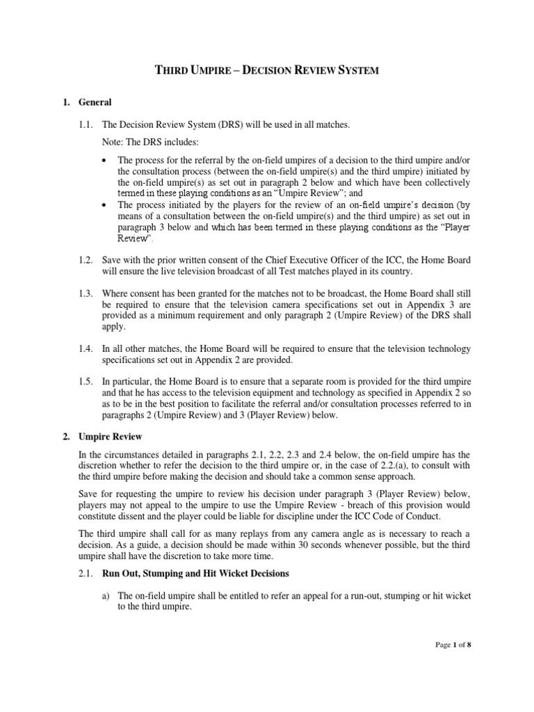 Third Umpire - Decision Review System | PDF | Cricket Skills | Teams