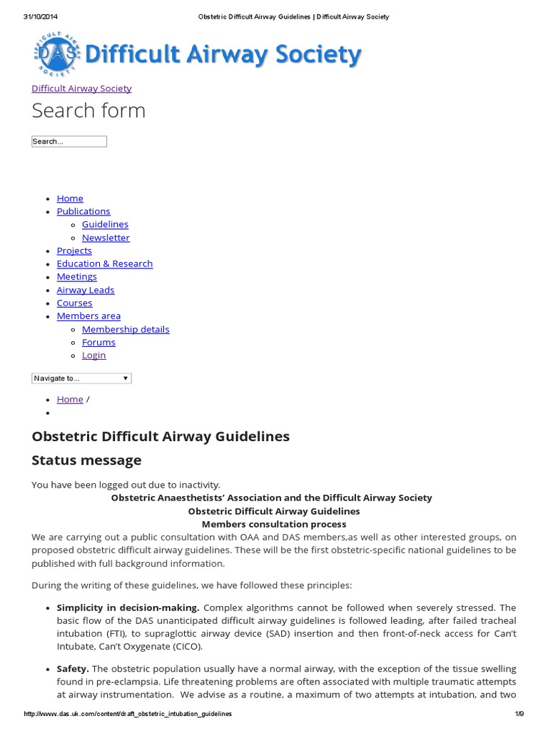 Obstetric Difficult Airway Guidelines - Difficult Airway Society 2015 ...