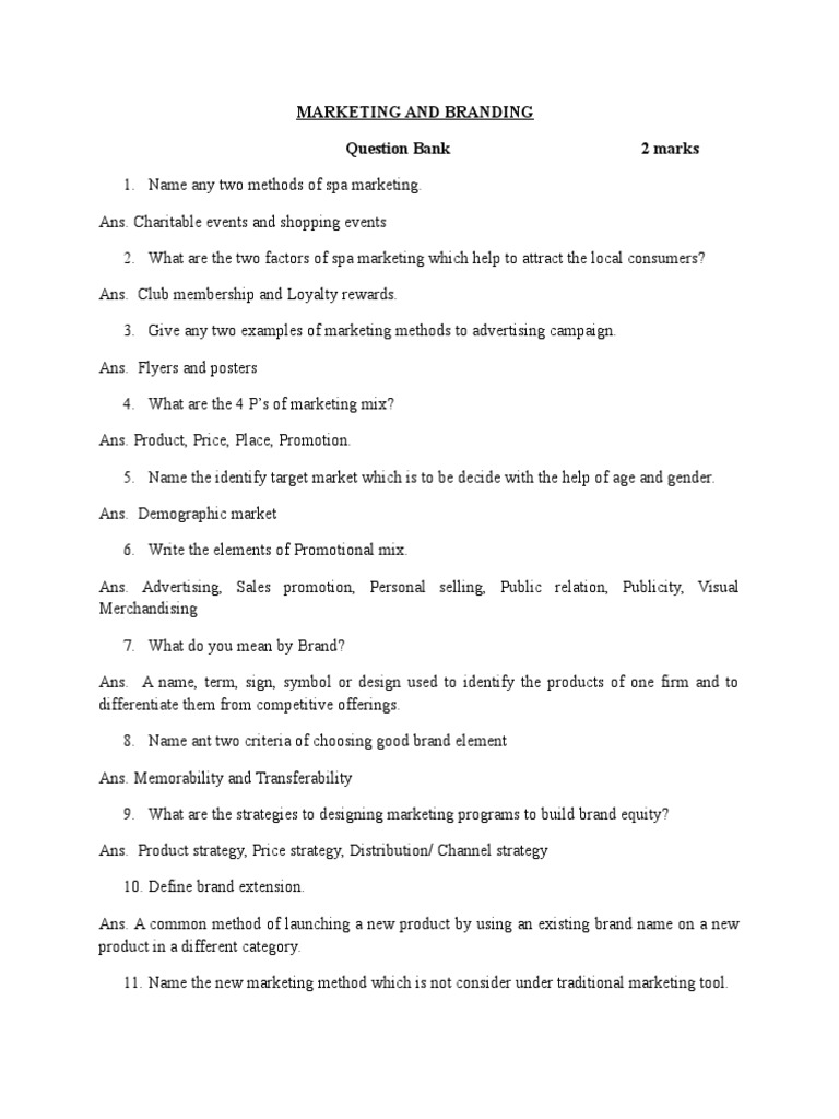 Marketing and Branding Question Paper | Download Free PDF | Sales ...