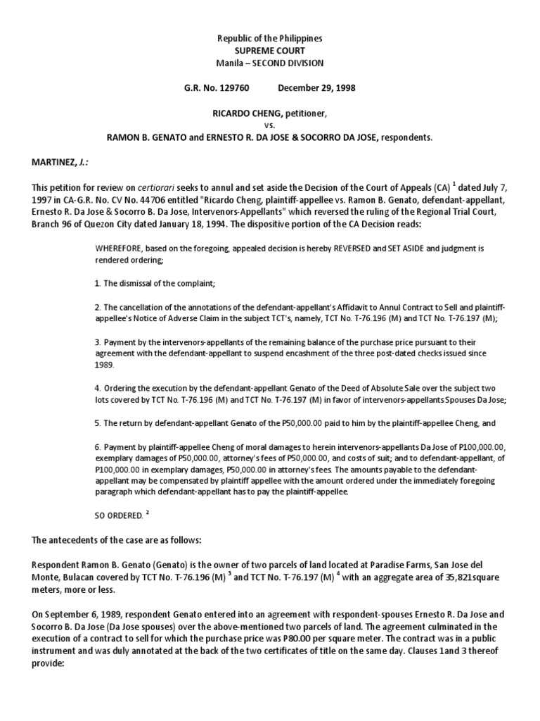 71 - Cheng Vs Genato, G.R. No. 129760 (December 29, 1998) | PDF ...