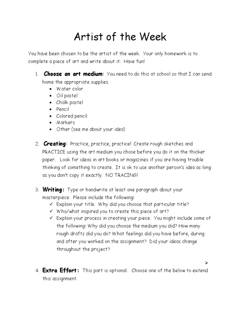 Art Assignment: Create & Reflect | PDF