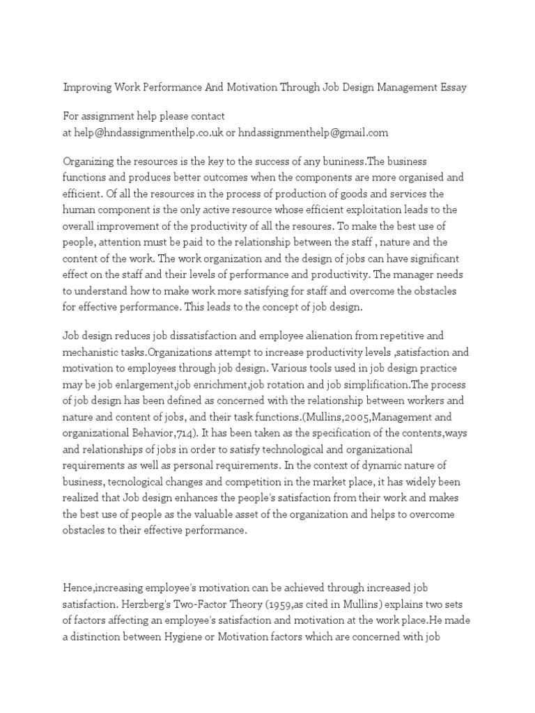 Improving Work Performance and Motivation Through Job Design Management ...
