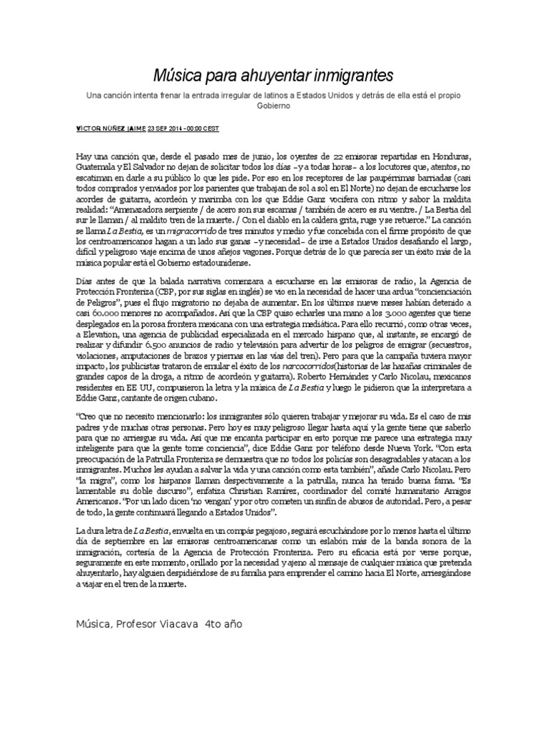 Canción contra la inmigración irregular | PDF