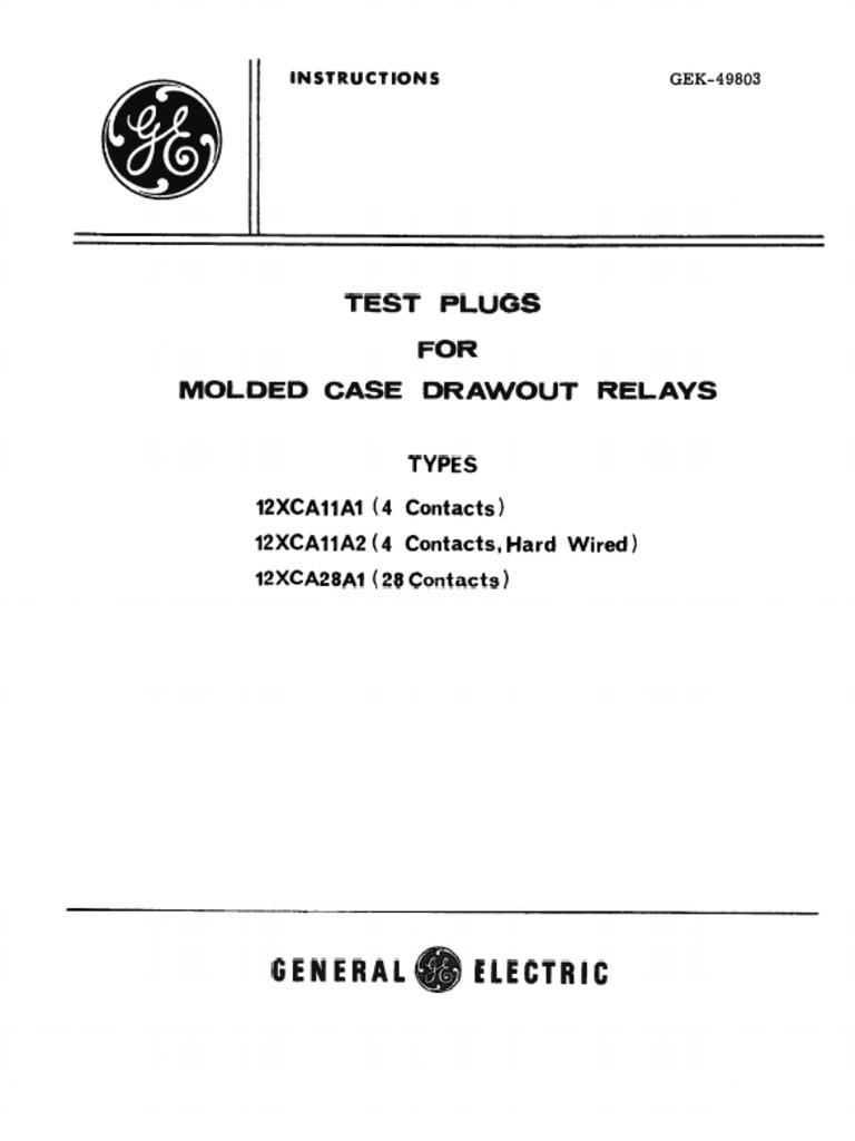 General: Test Plugs FOR Molded Case Drawout Relays | PDF | Electrical ...