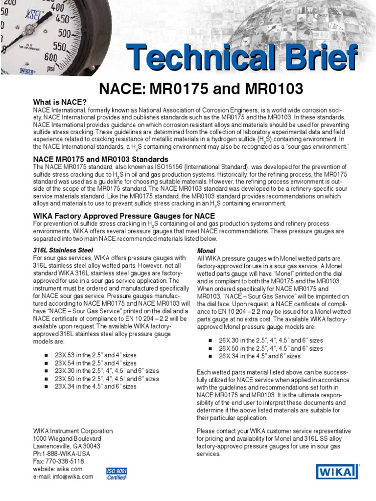 NACE MR0103 and MR0175 Standards Overview | PDF