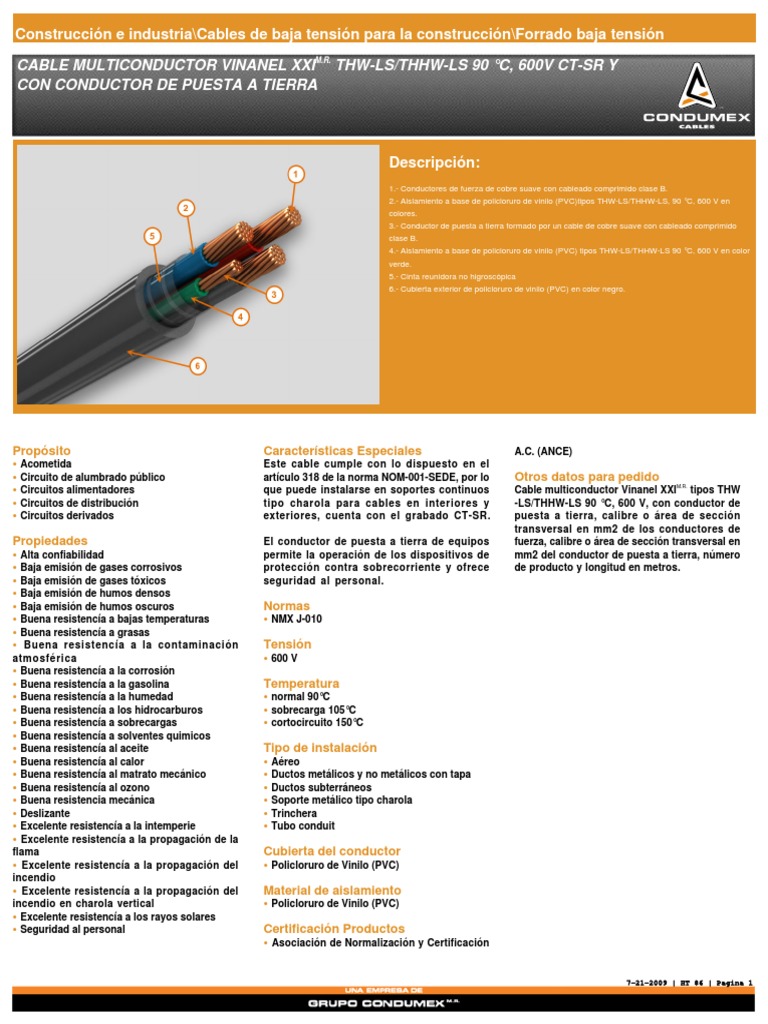 Cable multiconductor Vinanel XXIM.R. THW-LS/THHW-LS 90°C, 600V con ...