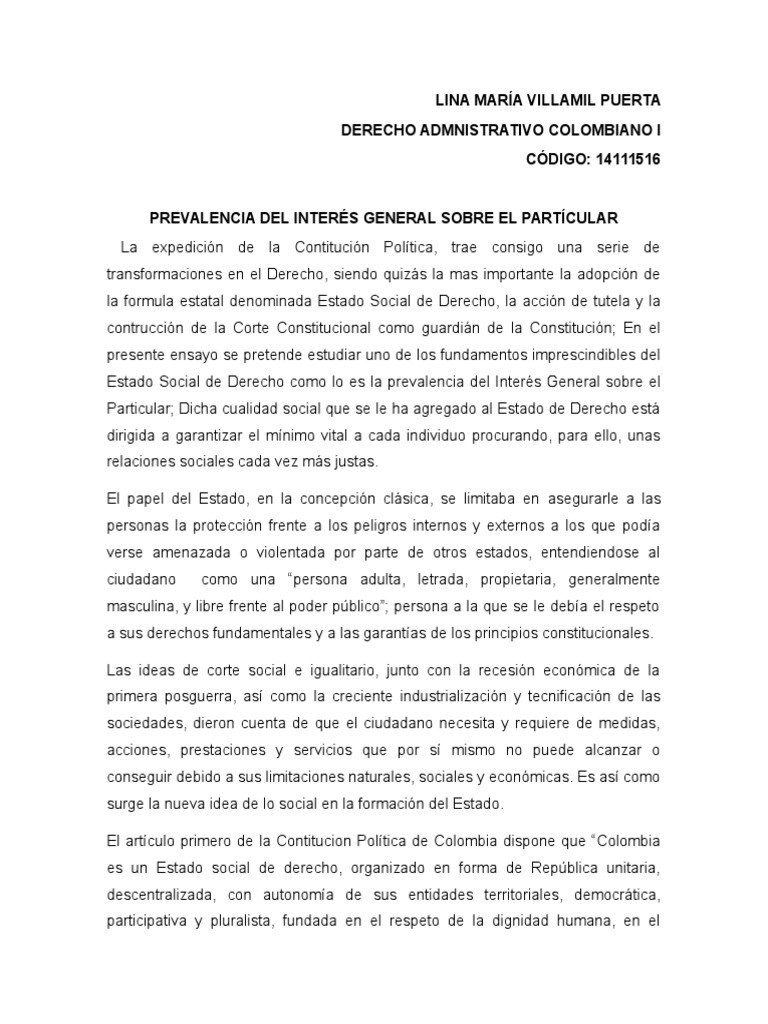 PREVALENCIA DEL INTERES GENERAL SOBRE EL PARTICULAR | Interés público ...