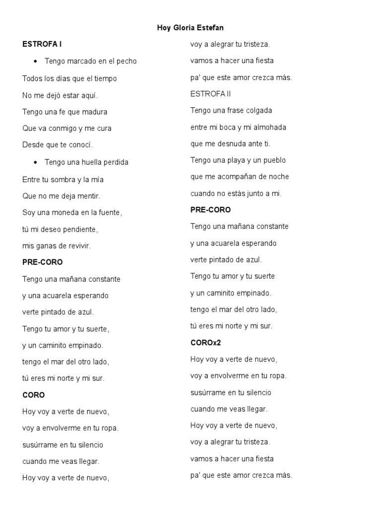 Letra Hoy Gloria Estefan | PDF | Poesía