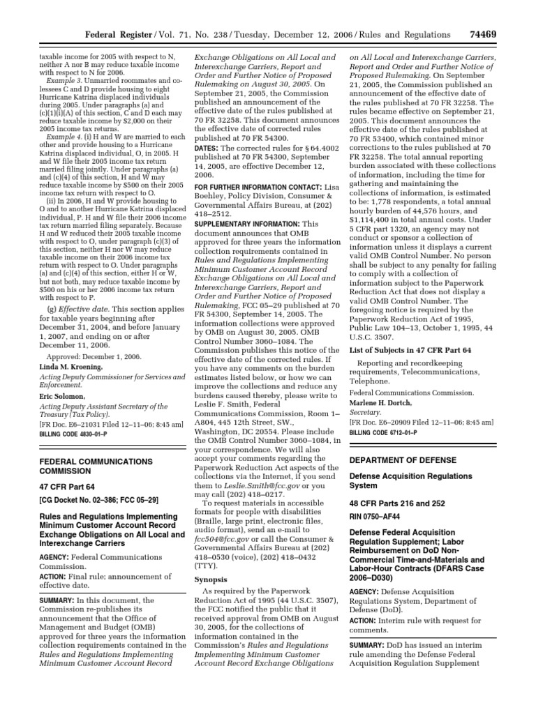 Rule: Acquisition Regulations: Labor Reimbursement On DoD Non ...