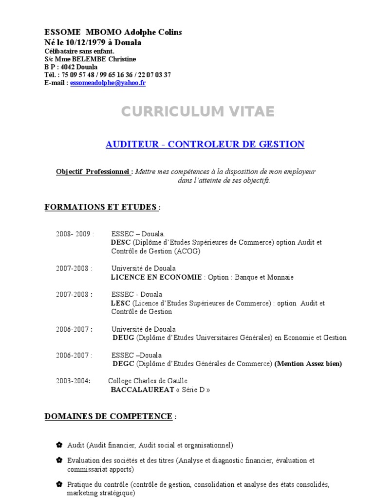 CV d'Auditeur et Contrôleur de Gestion | PDF | Audit | Banques