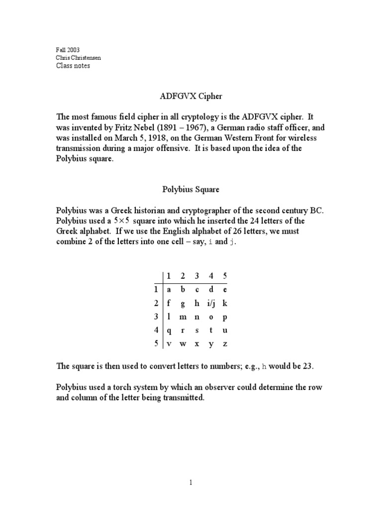 ADFGVX cypher | Cryptanalysis | Cipher