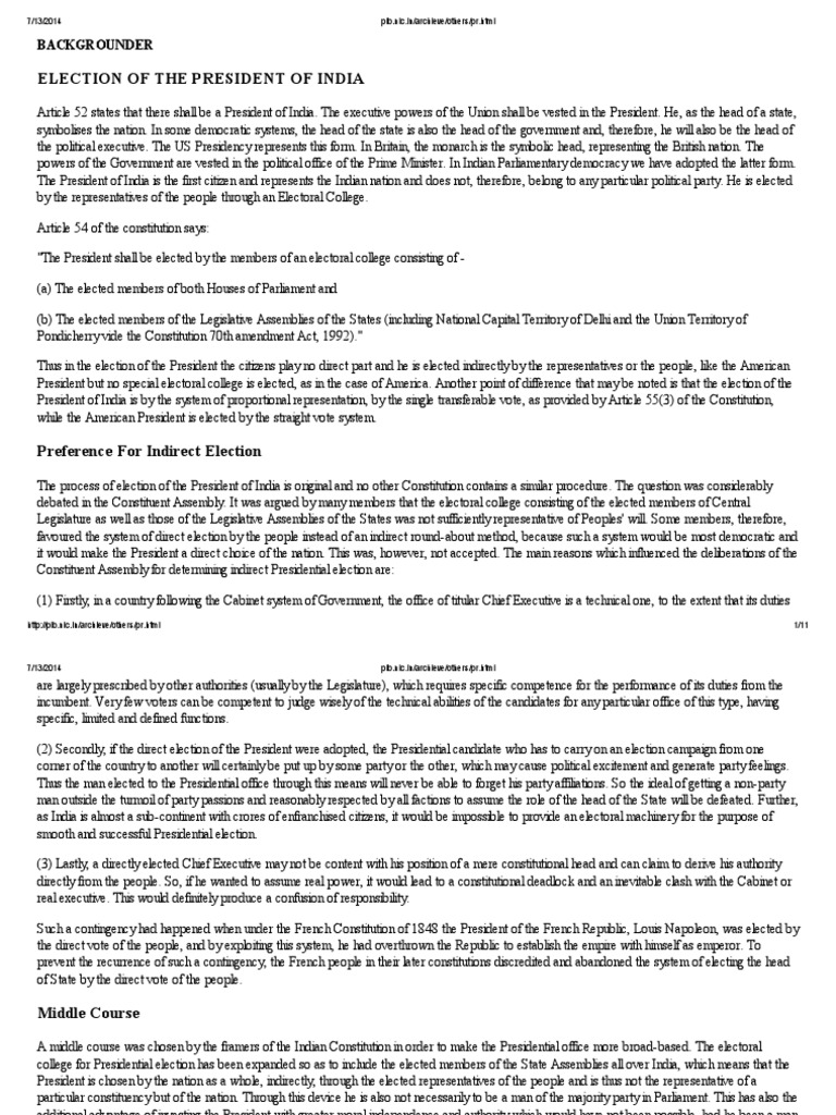 Vote of President | PDF | Member Of Parliament | Elections