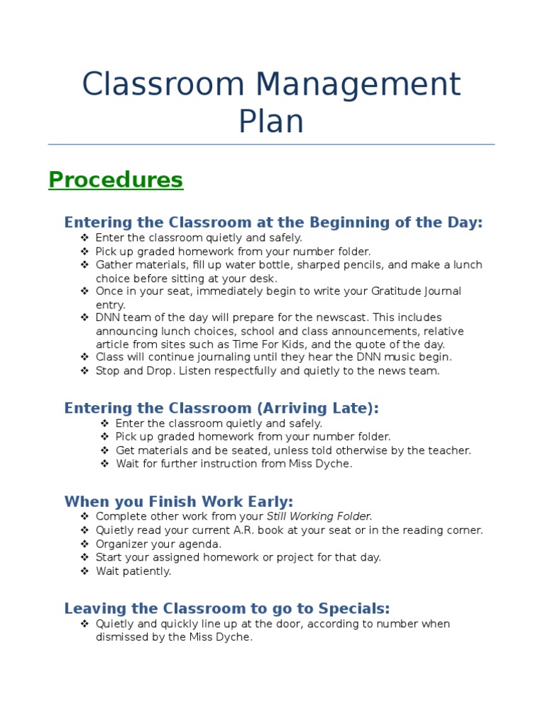 Classroom Management Plan New | PDF | Classroom | Homework