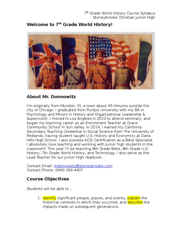 7th Grade World History Syllabus | PDF | Homework | Middle Schools