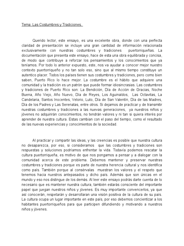 Costumbres y Tradiciones de Puerto Rico | PDF | Puerto Rico | Ensayos