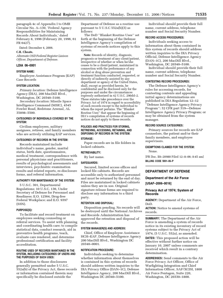 Notice: Privacy Act Systems of Records | PDF | United States Department ...