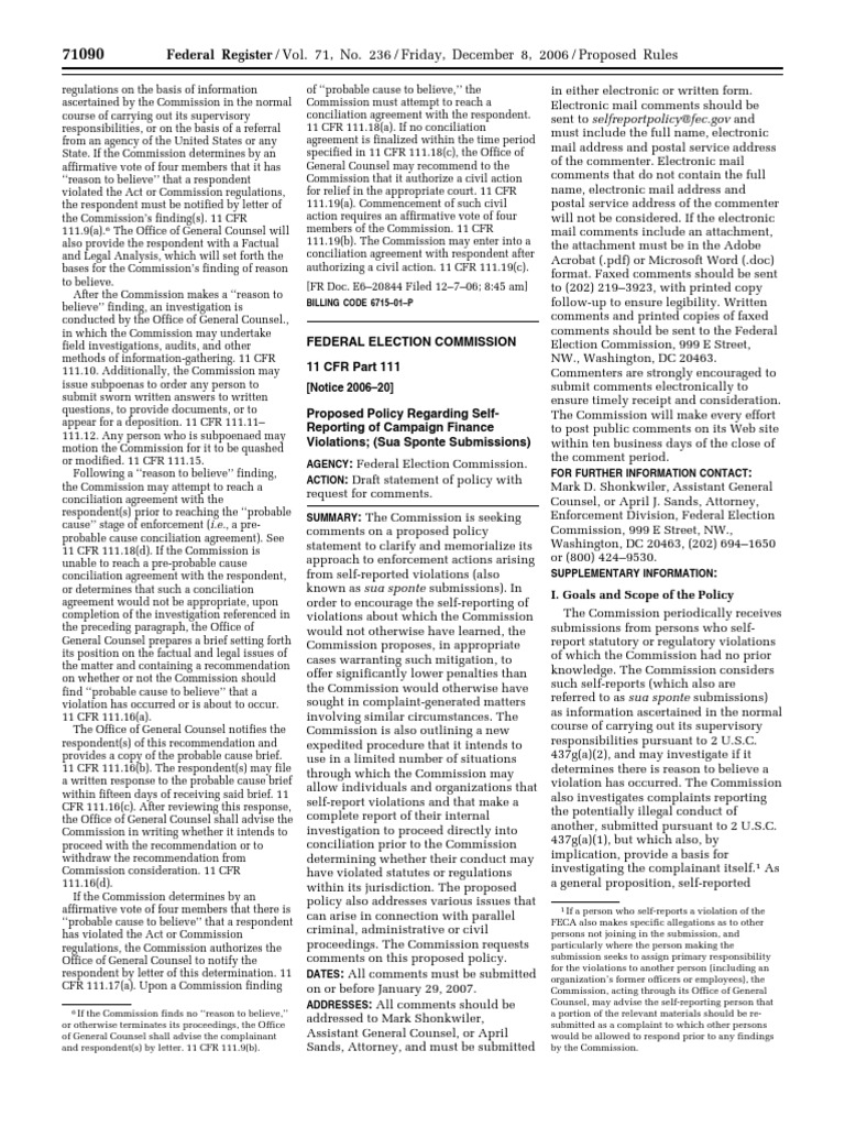 Proposed Policy on Self-Reporting Violations | PDF | Discovery (Law) | Mail