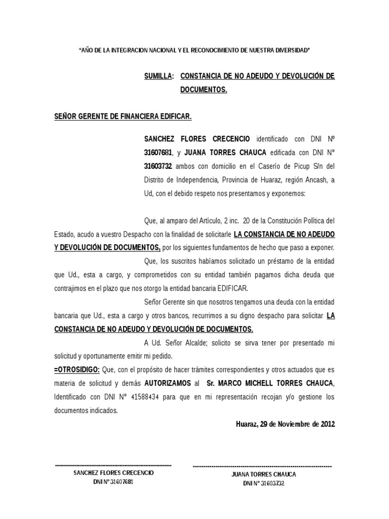Solicito Devolucion de Documentos | PDF