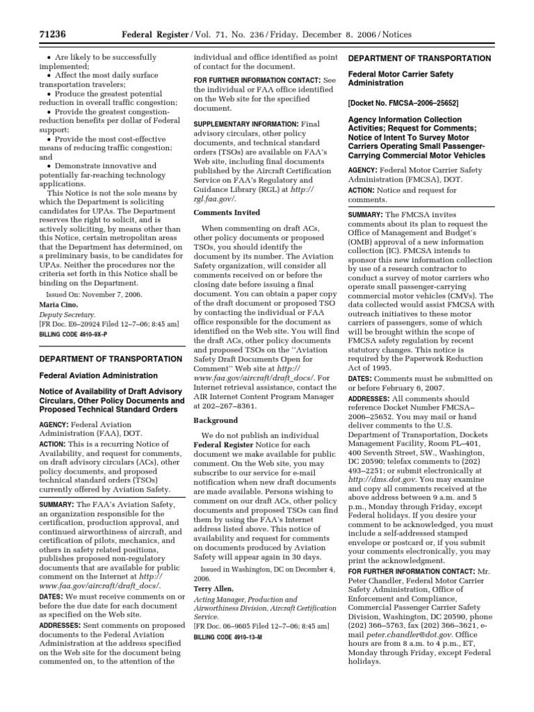 Notice: Advisory Circulars Availability, Etc.: Aircraft Certification ...