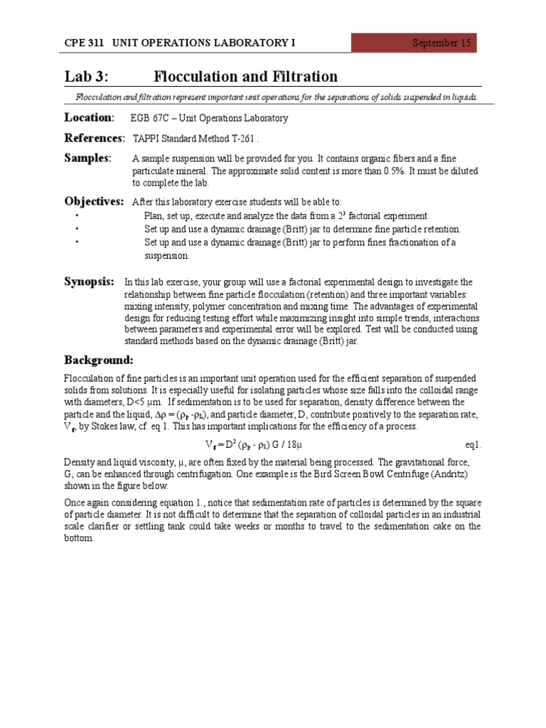 Flocculation and Filtration Lab Guide | PDF | Experiment | Physical ...