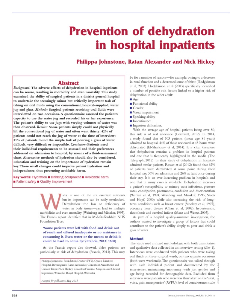 Prevention of Dehydration in Hospital Patients | PDF | Patient Safety ...