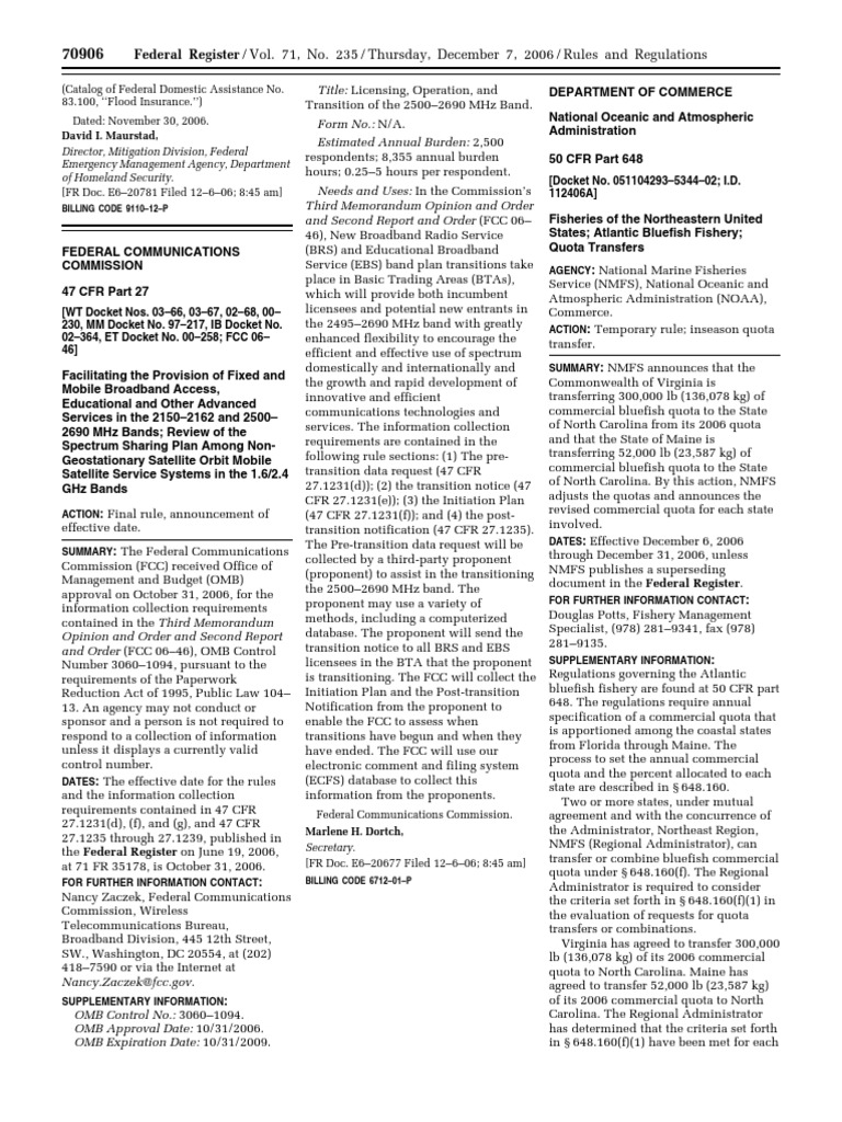 Rule: Frequency Allocations and Radio Treaty Matters: Broadband Access ...