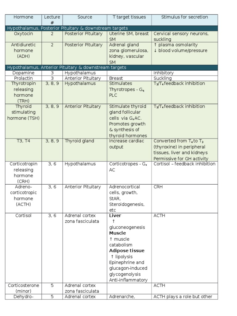 14. Summary Table Endocrine Review - One | Adrenal Gland ...