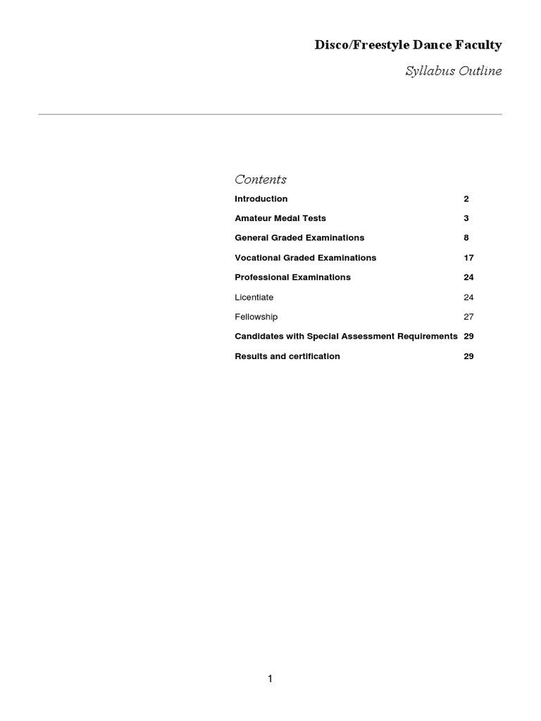 Disco Freestyle Syllabus Outline Amended March 2014 2 | PDF | Test ...