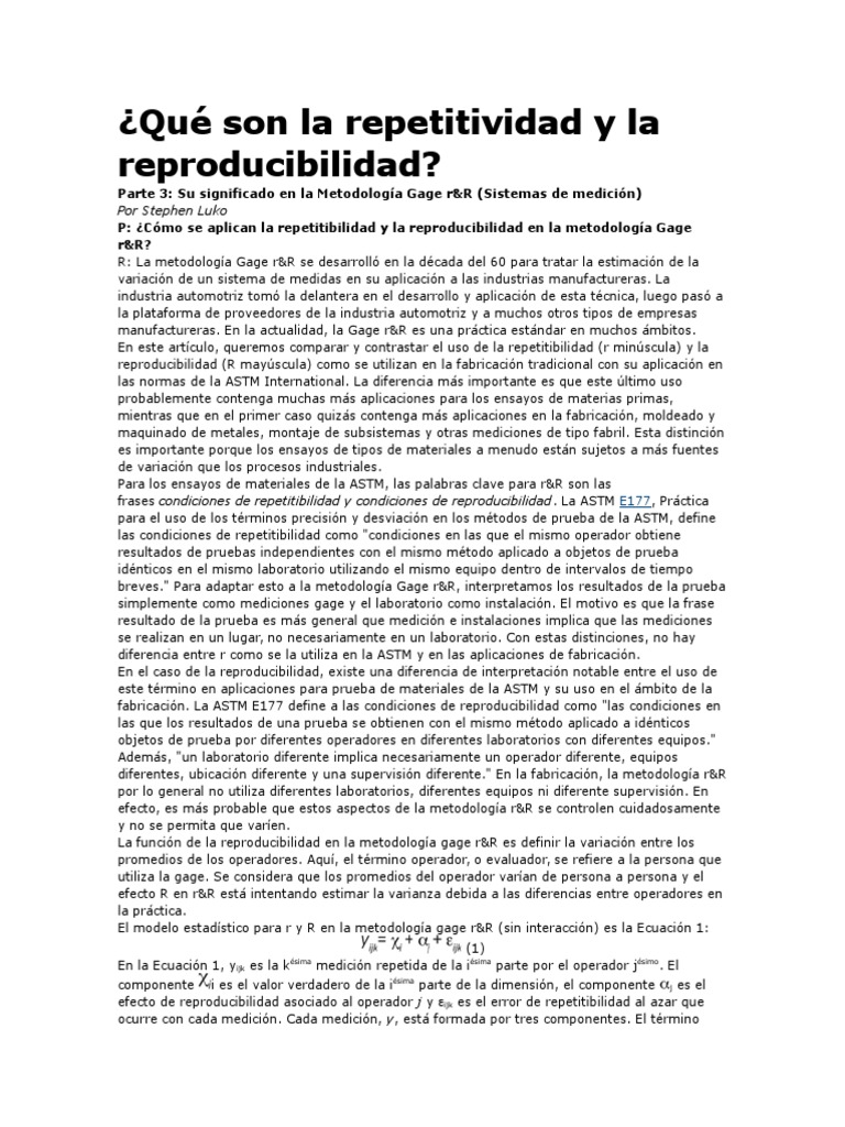 Qué Son La Repetitividad y La Reproducibilidad | PDF | Análisis de ...