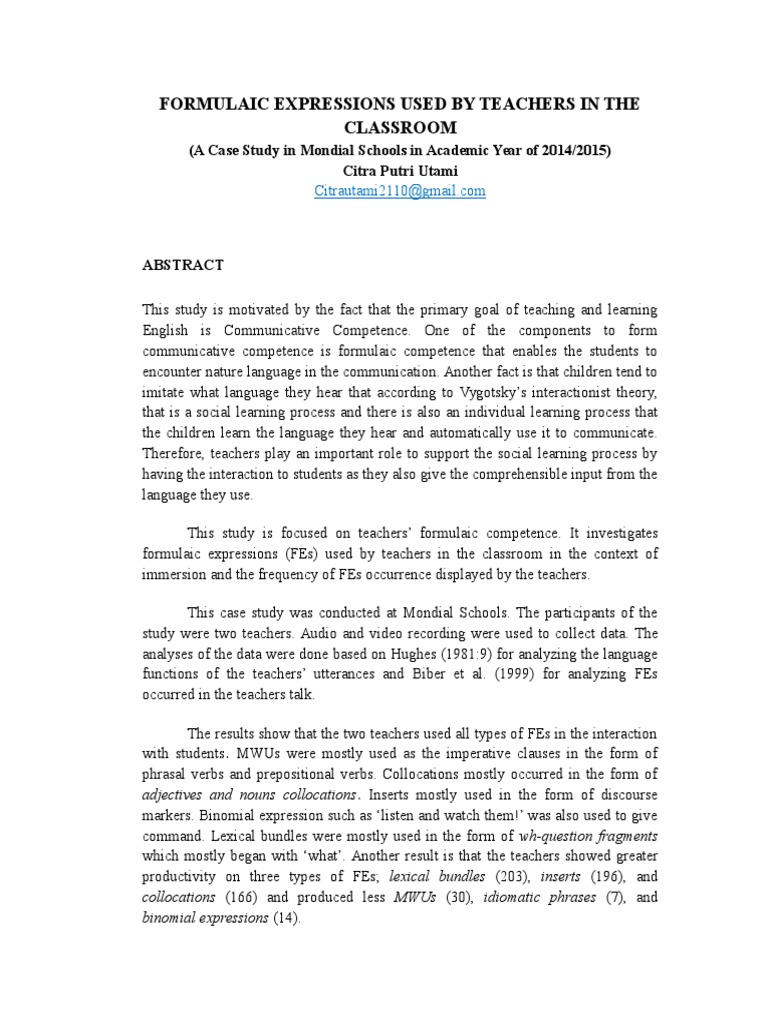 Formulaic Expressions Used by Teachers in The Classroom | PDF | Idiom ...