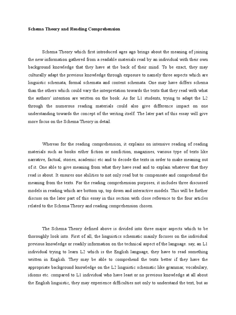 Schema Theory and Reading Comprehension | PDF | Reading Comprehension ...
