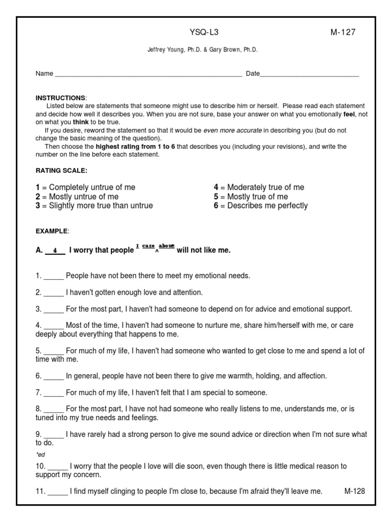 YSQ-L3 Schema Questionnaire | PDF | Anger | Temperament