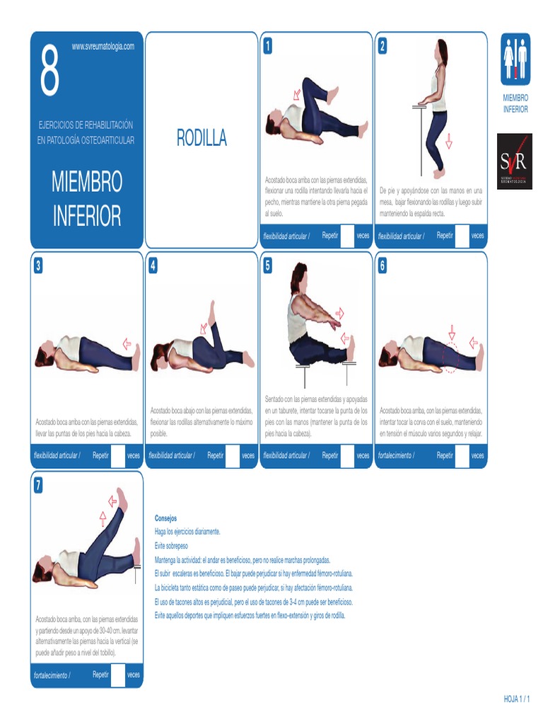 Ejercicios Rehabilitacion Rodilla | PDF