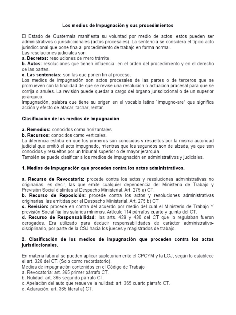 Los Medios de Impugnación y Sus Procedimientos en materia laboral Los Medios de Impugnación y Sus Procedimientos en materia laboral