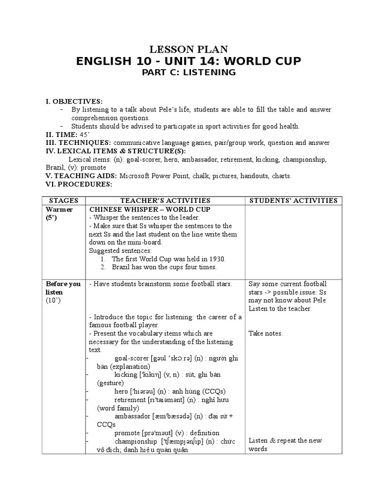 Sample Lesson Plan - Listening | PDF | Lesson Plan | Epistemology