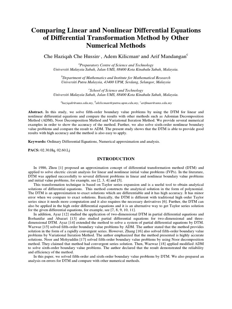Comparing Linear and Nonlinear Differential Equations of DTM PDF ...