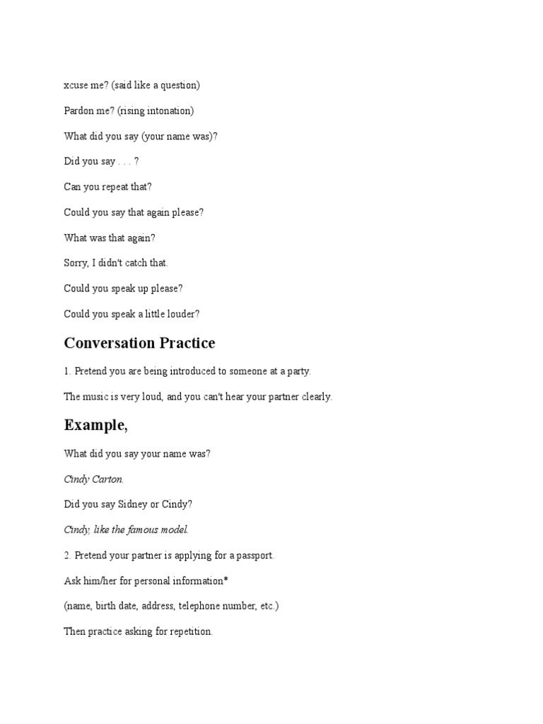 Conversation Practice: Asking for Repetition | PDF | Art