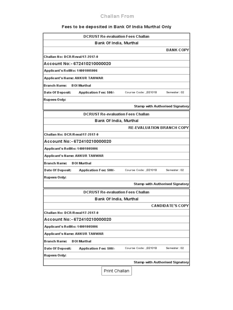 Print Challan | PDF