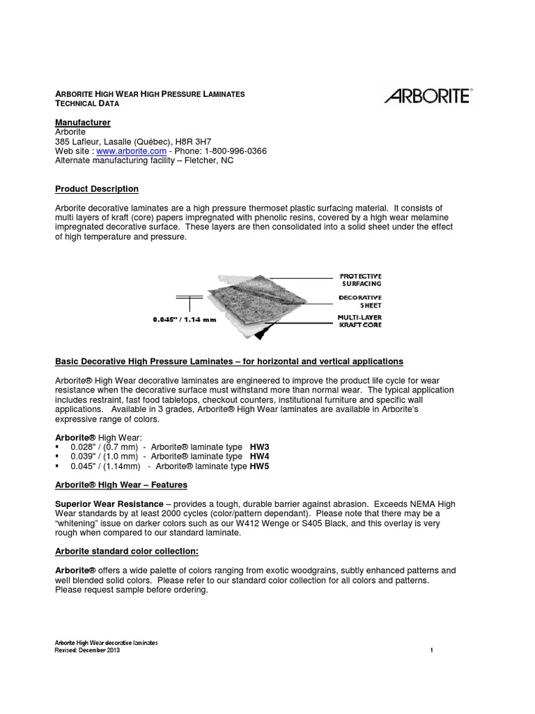 Arborite High Wear Laminates - December 2013 | PDF | Building ...