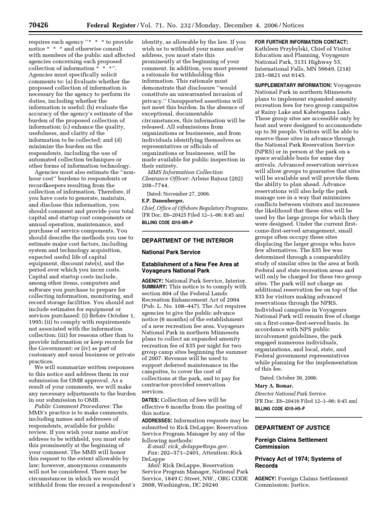 Notice: National Park System: Voyageurs National Park, MN Recreation ...