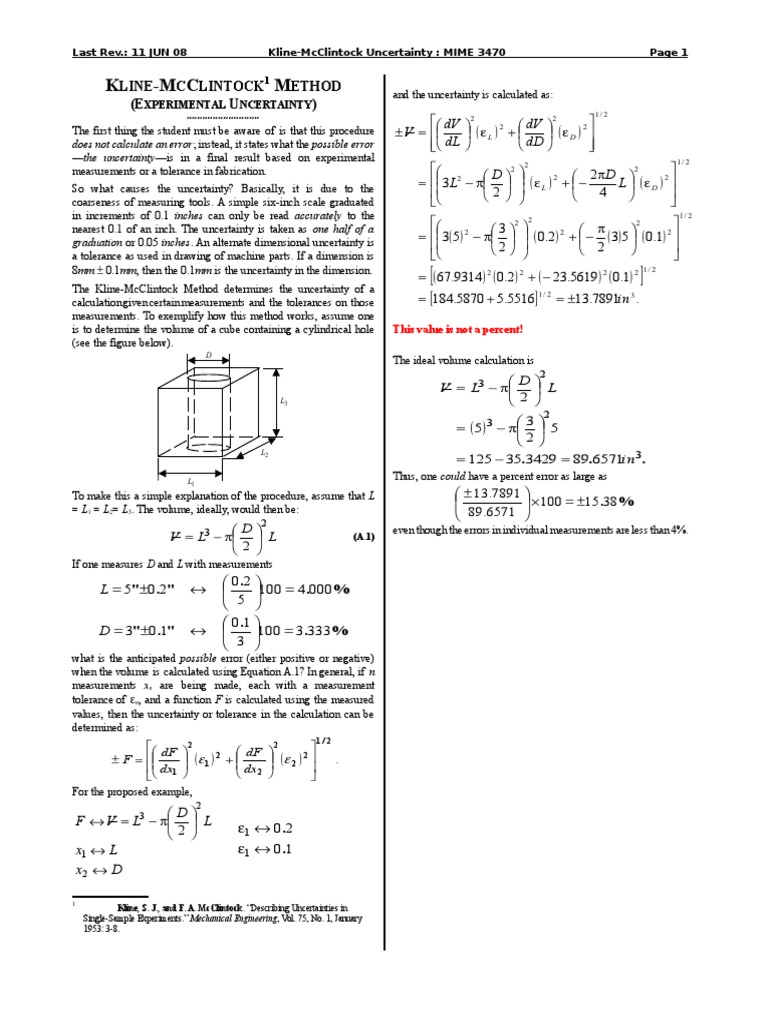 Kline-Mcclintock Method of Experimental Uncertainty | PDF
