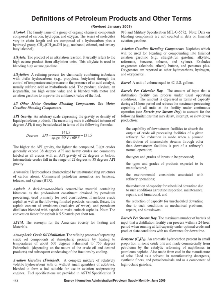 Definitions of Petroleum Products and Other Terms | PDF